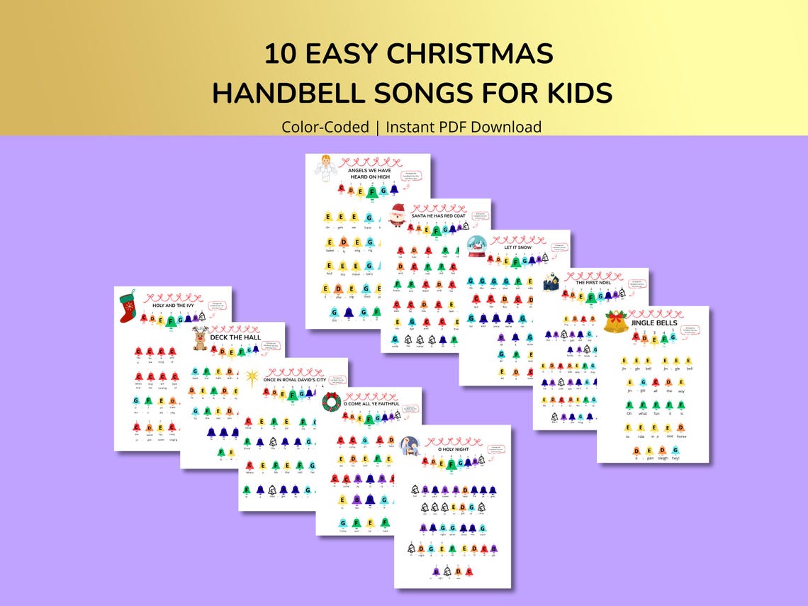 Christmas Handbell Music: 10 Color-coded Songs for Kids (PDF Pattern ...