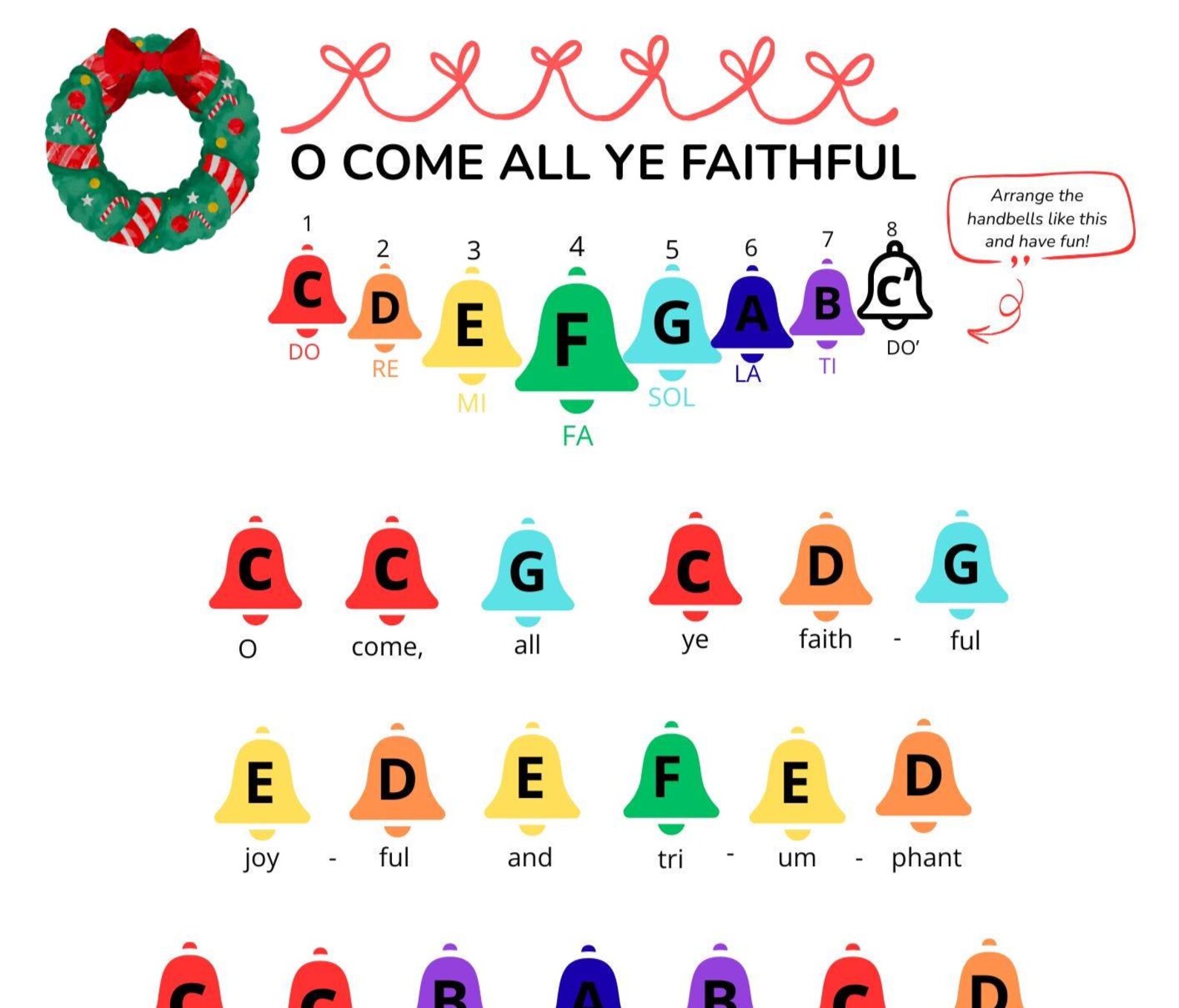 O Come All Ye Faithful Handbell Music: Color Coded Christmas Song (PDF ...