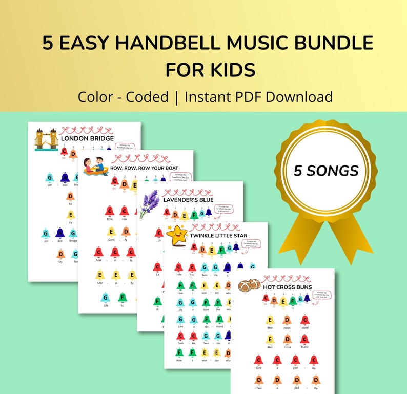 Easy Kids Handbell Songs | Color-coded Nursery Rhymes (PDF) - Etsy