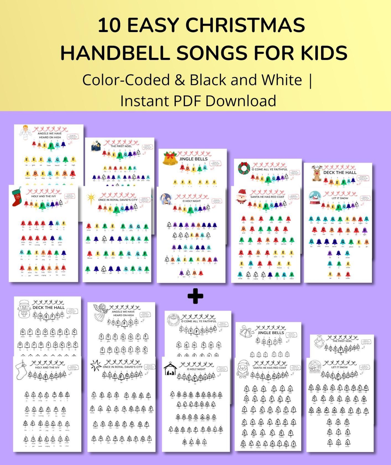 Christmas Handbell Songs Bundle: Color-coded Sheet Music (digital ...