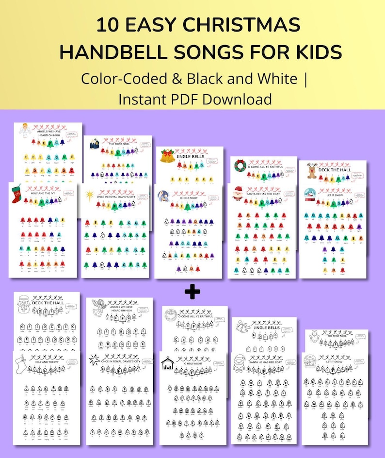 Christmas Handbell Songs Bundle: Color-coded Sheet Music (digital ...