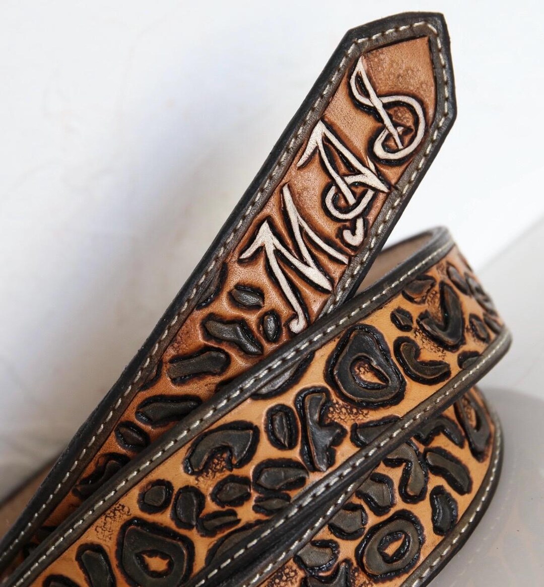 Custom Tooled Leopard Belt, Handmade Leather Western Belt. Personalized ...