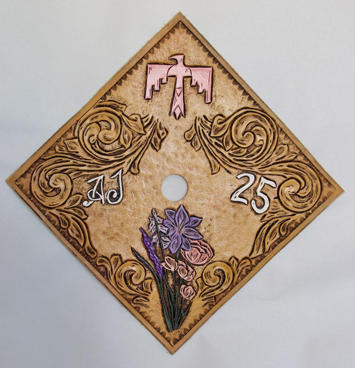 Custom Hand Tooled Grad Cap, Leather Grad Cap, Handmade Western Leather ...