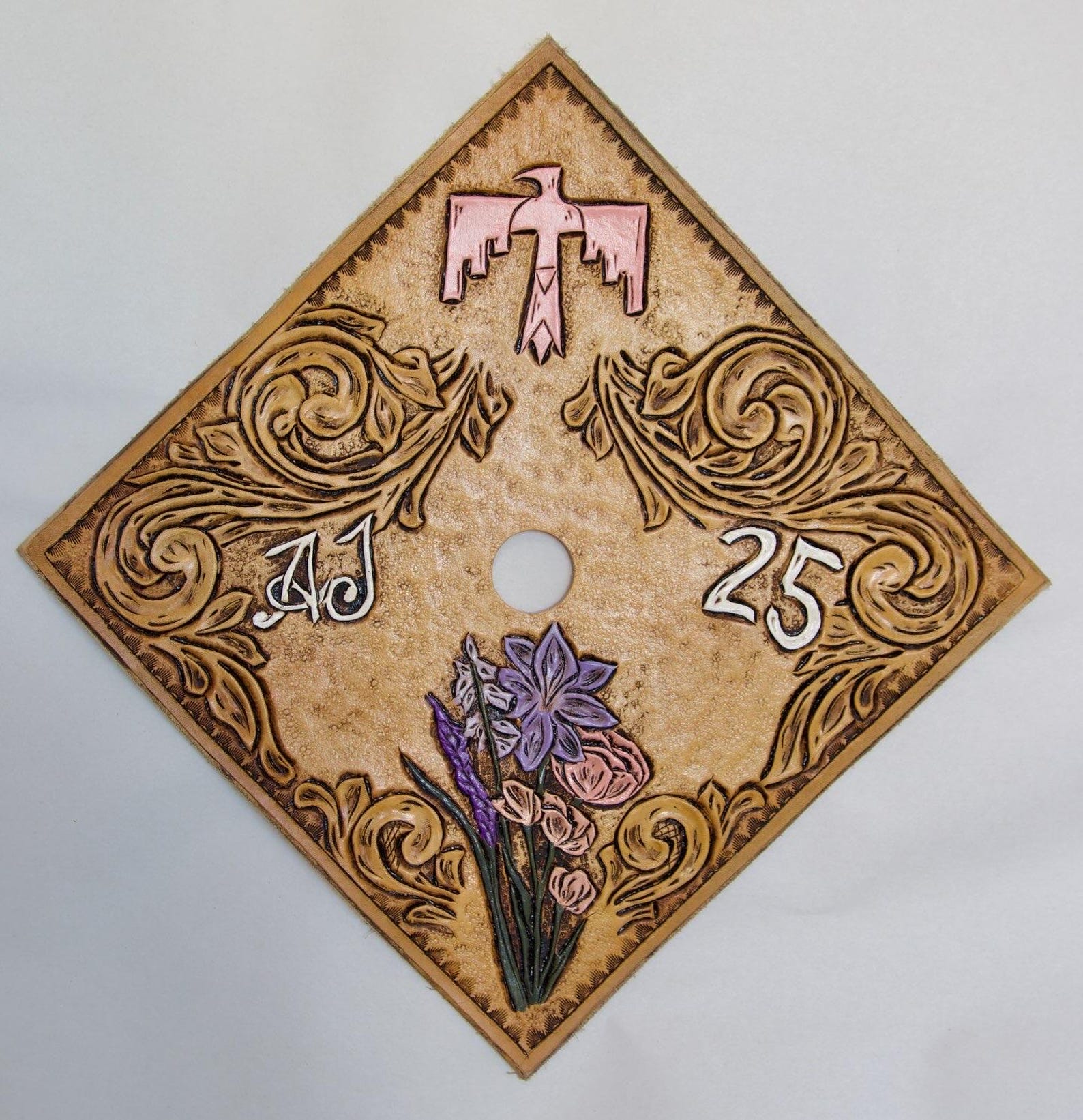 Custom Hand Tooled Grad Cap, Leather Grad Cap, Handmade Western Leather ...