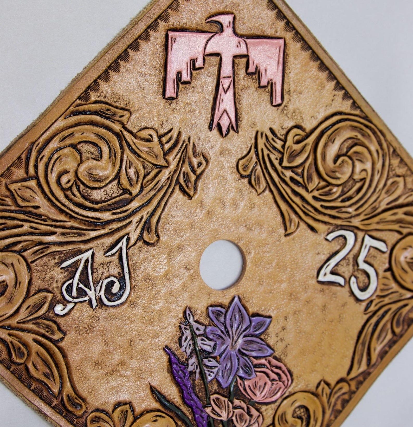 Custom Hand Tooled Grad Cap, Leather Grad Cap, Handmade Western Leather ...