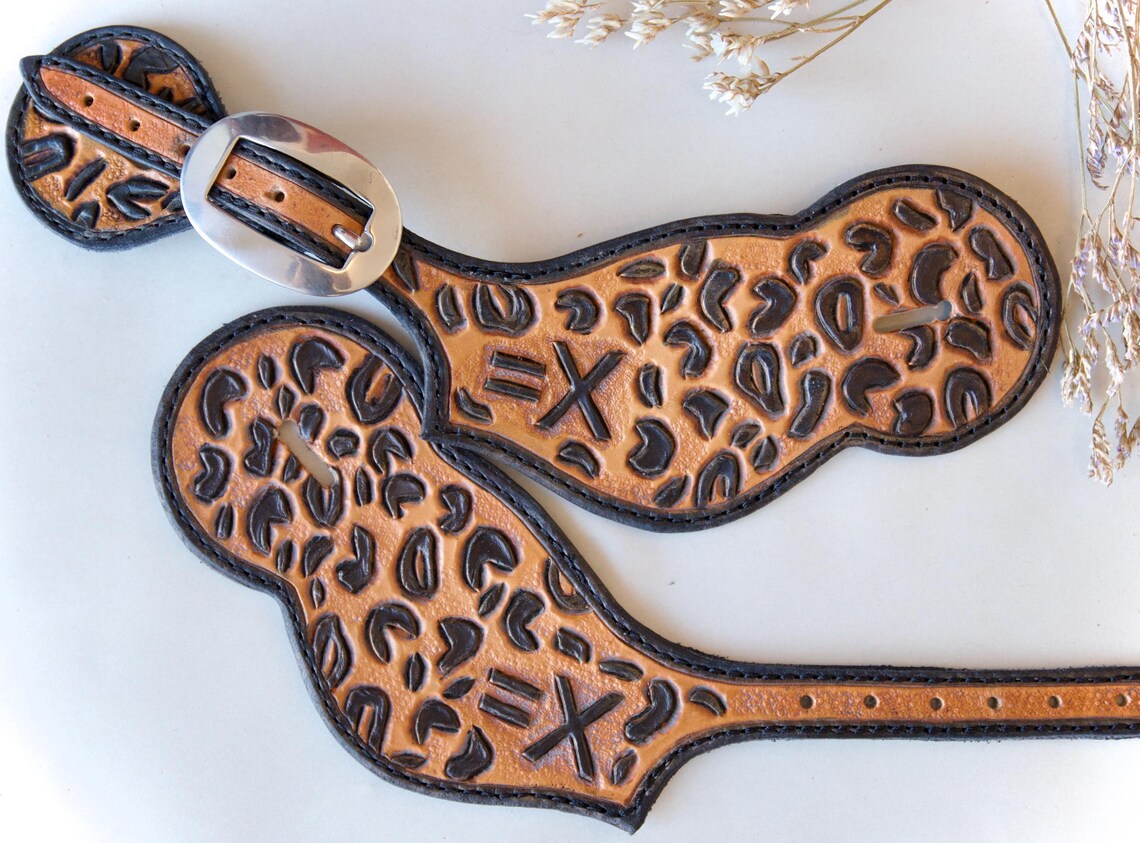 Custom Tooled Leather Spur Straps, Leopard Print Tooled Spur Straps ...