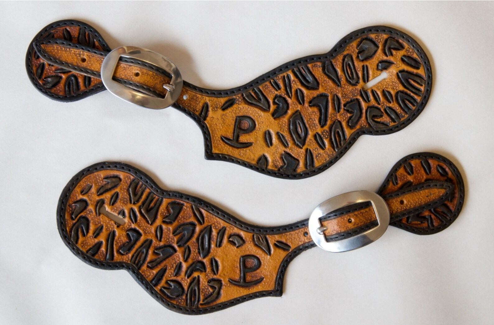 Custom Tooled Leather Spur Straps, Leopard Print Tooled Spur Straps ...