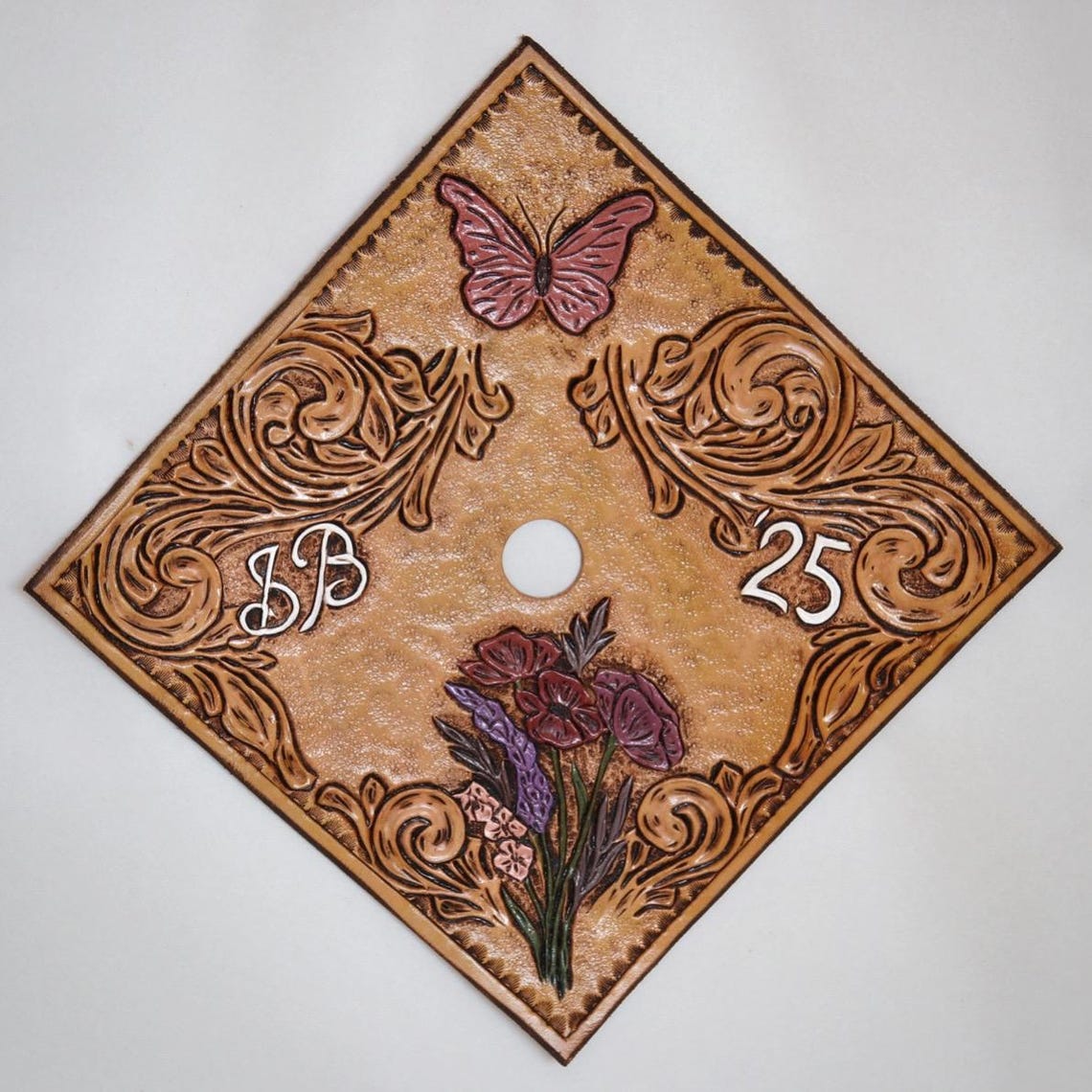 Custom Hand Tooled Grad Cap, Leather Grad Cap, Handmade Western Leather ...
