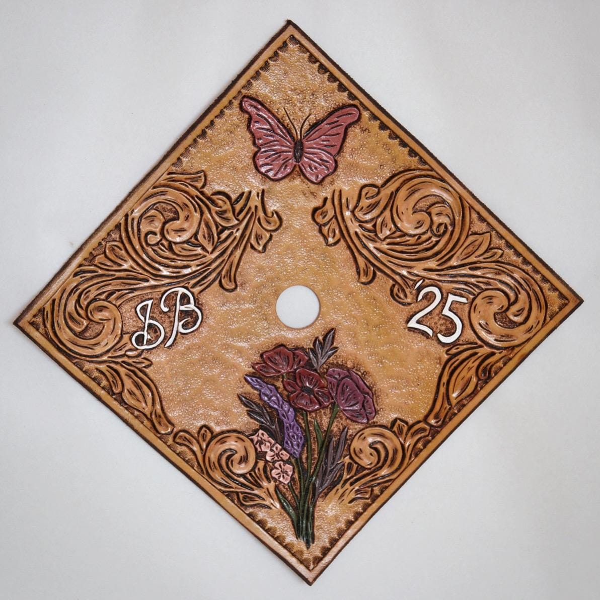 Custom Hand Tooled Grad Cap, Leather Grad Cap, Handmade Western Leather ...
