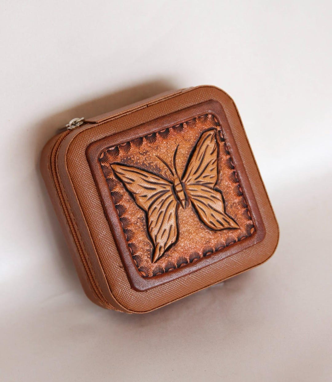 Tooled Leather Jewelry Case/ Butterfly Design / Small Leather Jewelry ...