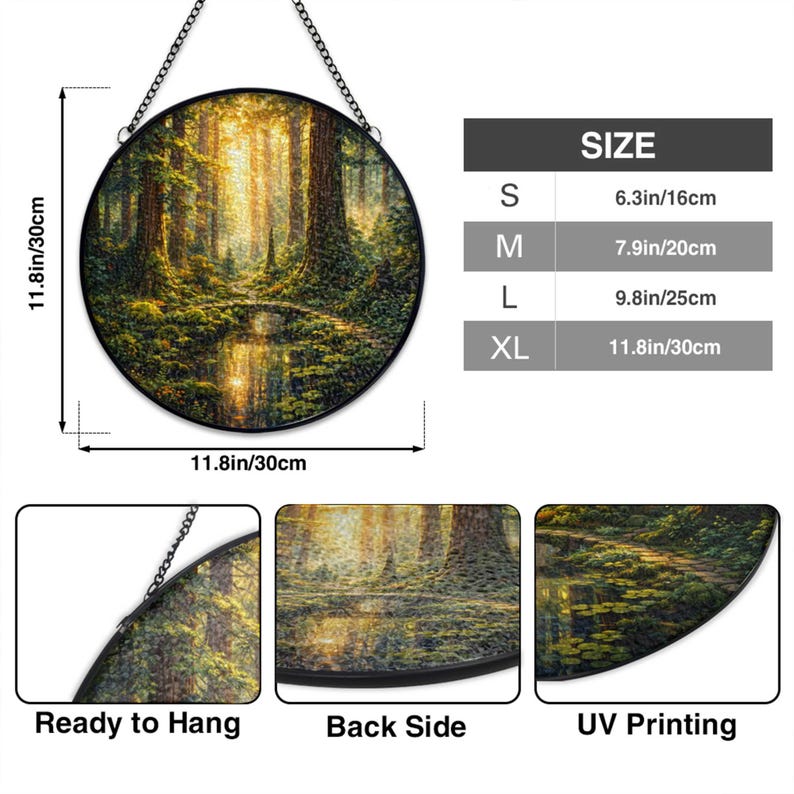 Sun Forest Window Stained Glass Suncatcher, Red Wood Glass Window ...