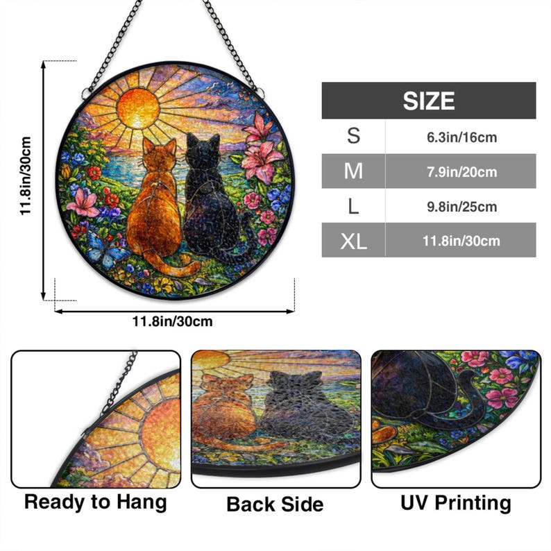 Black Orange Cat Couple Stained Glass Suncatcher, Window Stained Glass ...