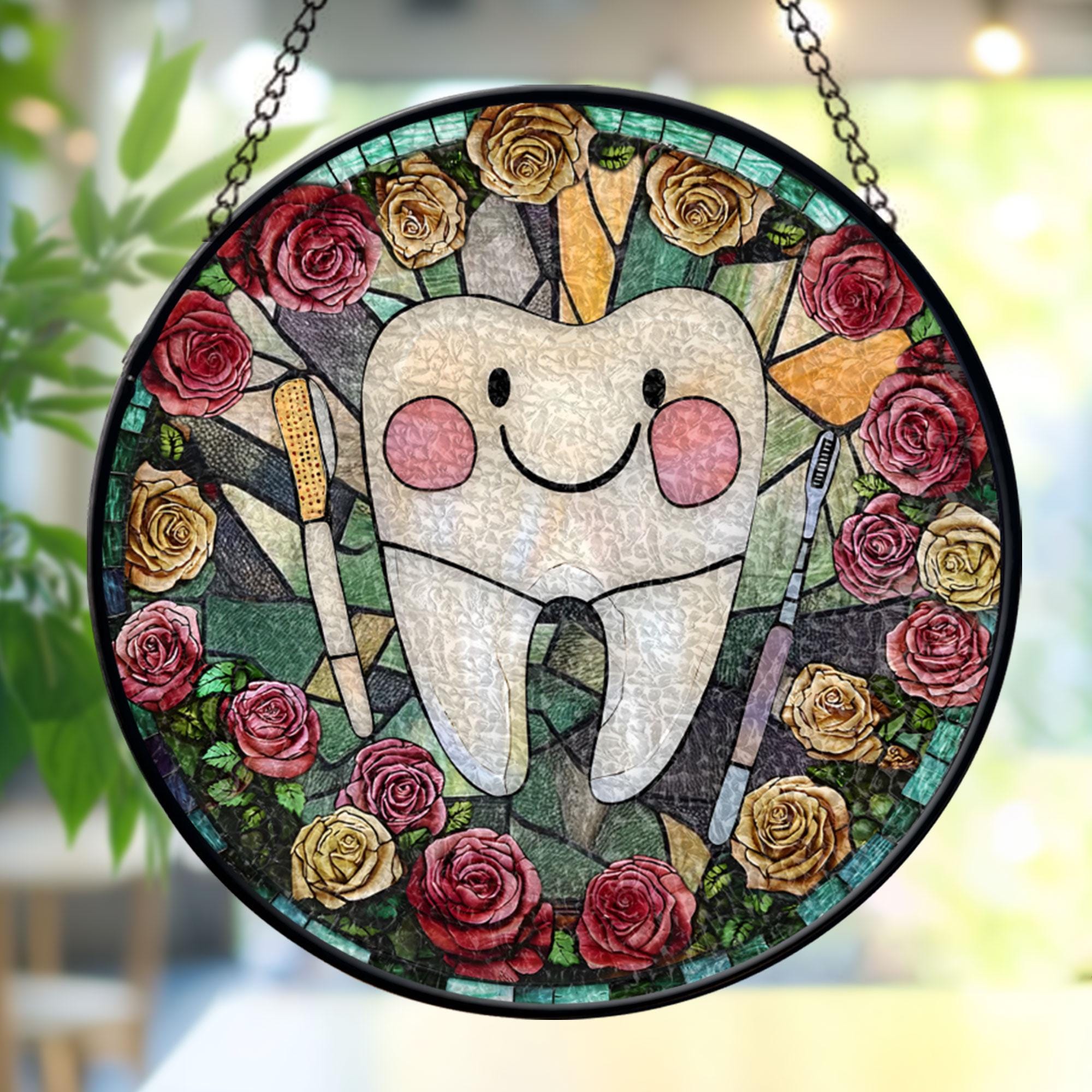 Window Stained Glass Tooth Suncatcher, Colorful Faux Stained Glass ...