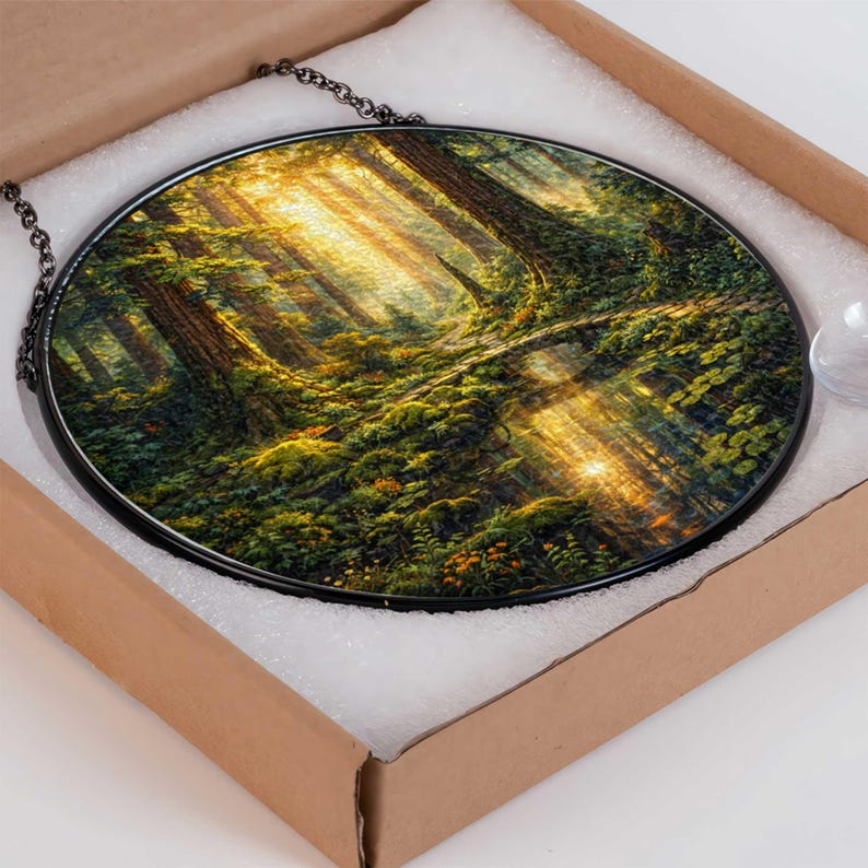 Sun Forest Window Stained Glass Suncatcher, Red Wood Glass Window ...