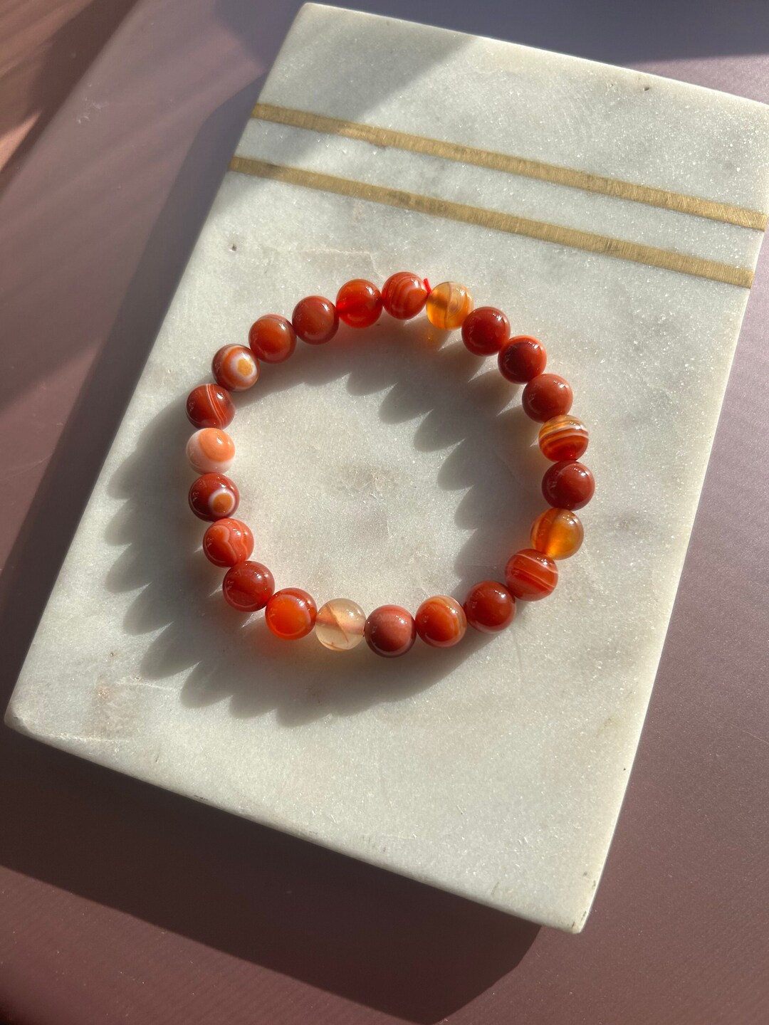 Red Stripe Agate Bracelet 6mm - Etsy