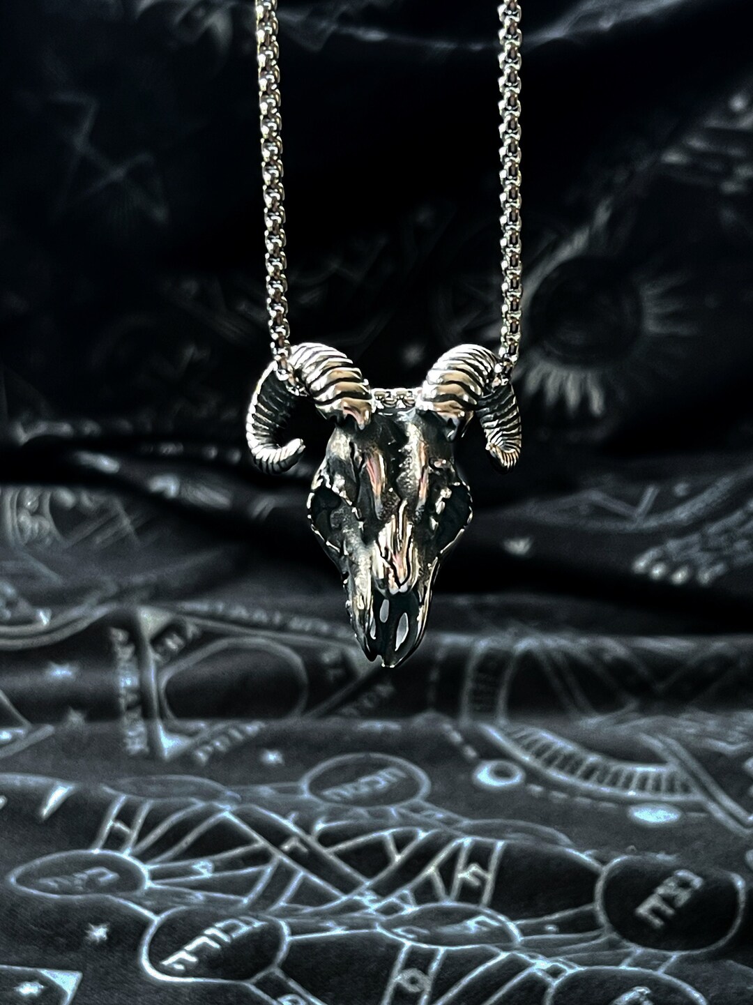 Stainless Steel Ram Skull Pendant Necklace: Occult Satanic Jewelry - Etsy