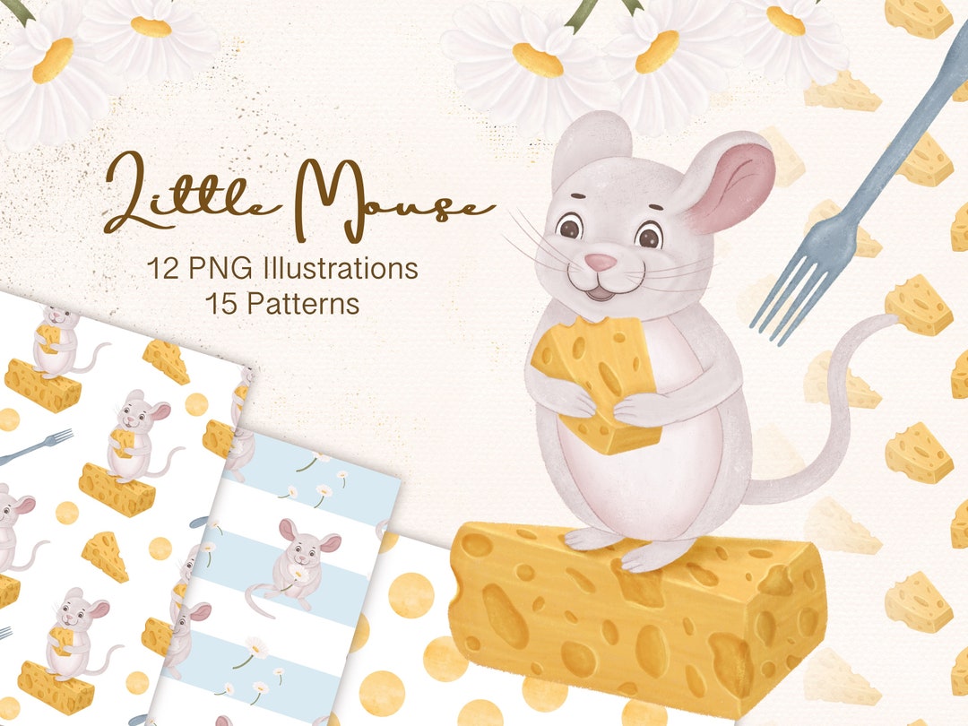 Little Mouse and Cheese Clipart and Seamless Pattern, Cute Mice - Etsy