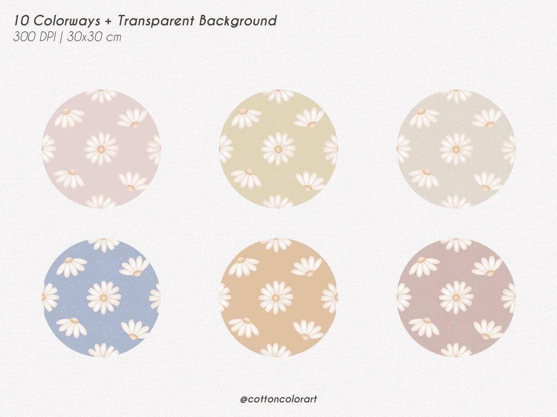 10 Daisy Flower Tile Seamless Pattern, Fabric Pattern, Repeat Tile ...