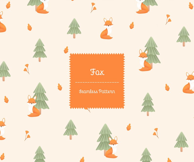 Woodland Cute Fox and Trees Seamless Pattern, Fabric Pattern, Repeat ...