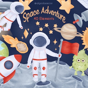 Space Adventure Digital Clipart and Pattern, Astronaut and Planets ...