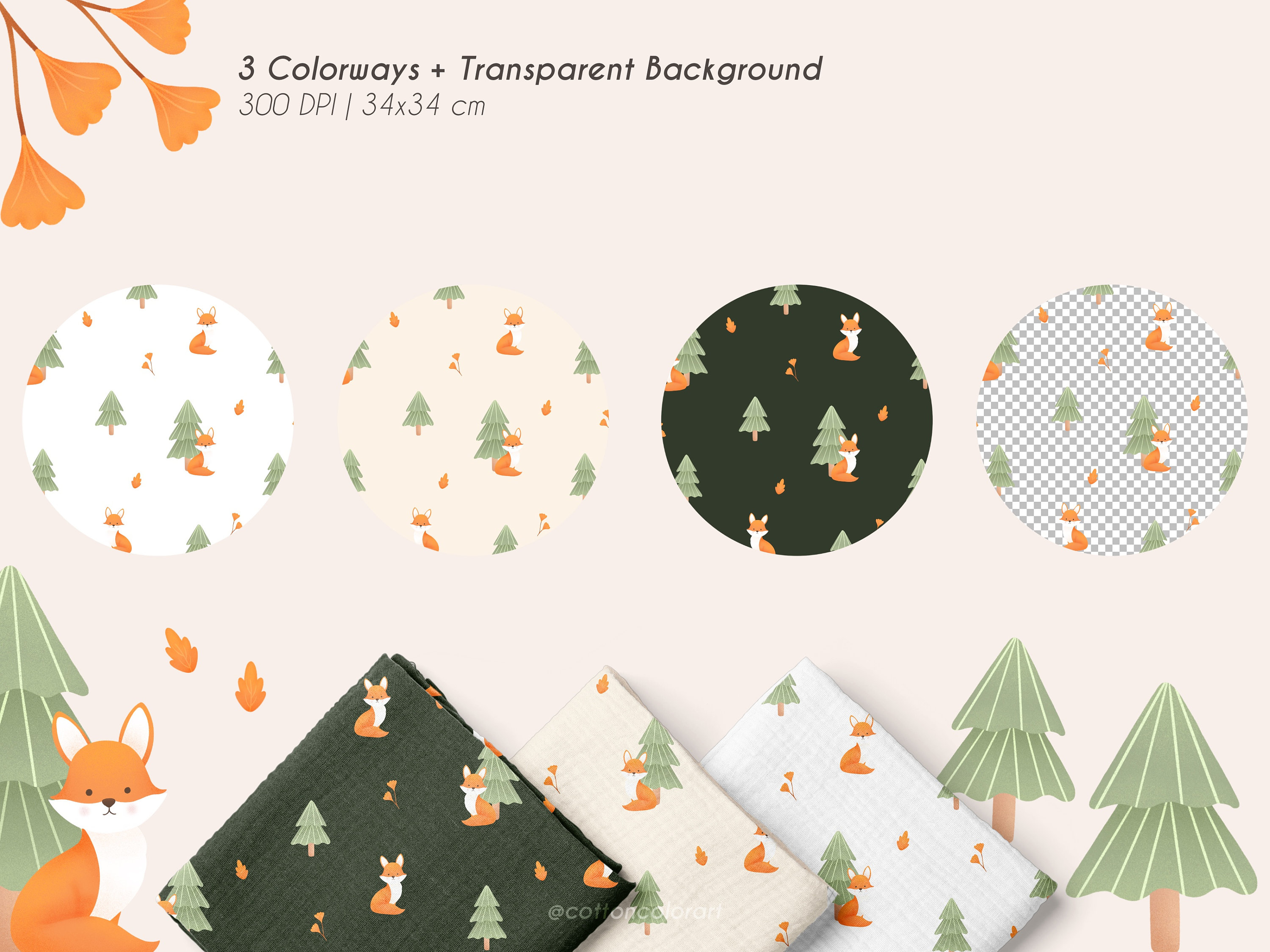 Woodland Cute Fox and Trees Seamless Pattern, Fabric Pattern, Repeat ...