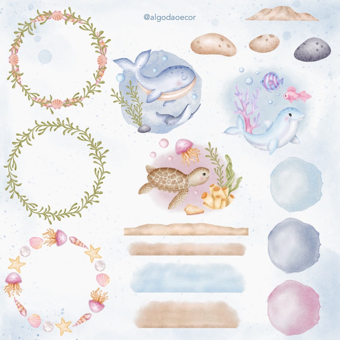 Under the Sea Digital Watercolor Clipart Sea Animals - Etsy