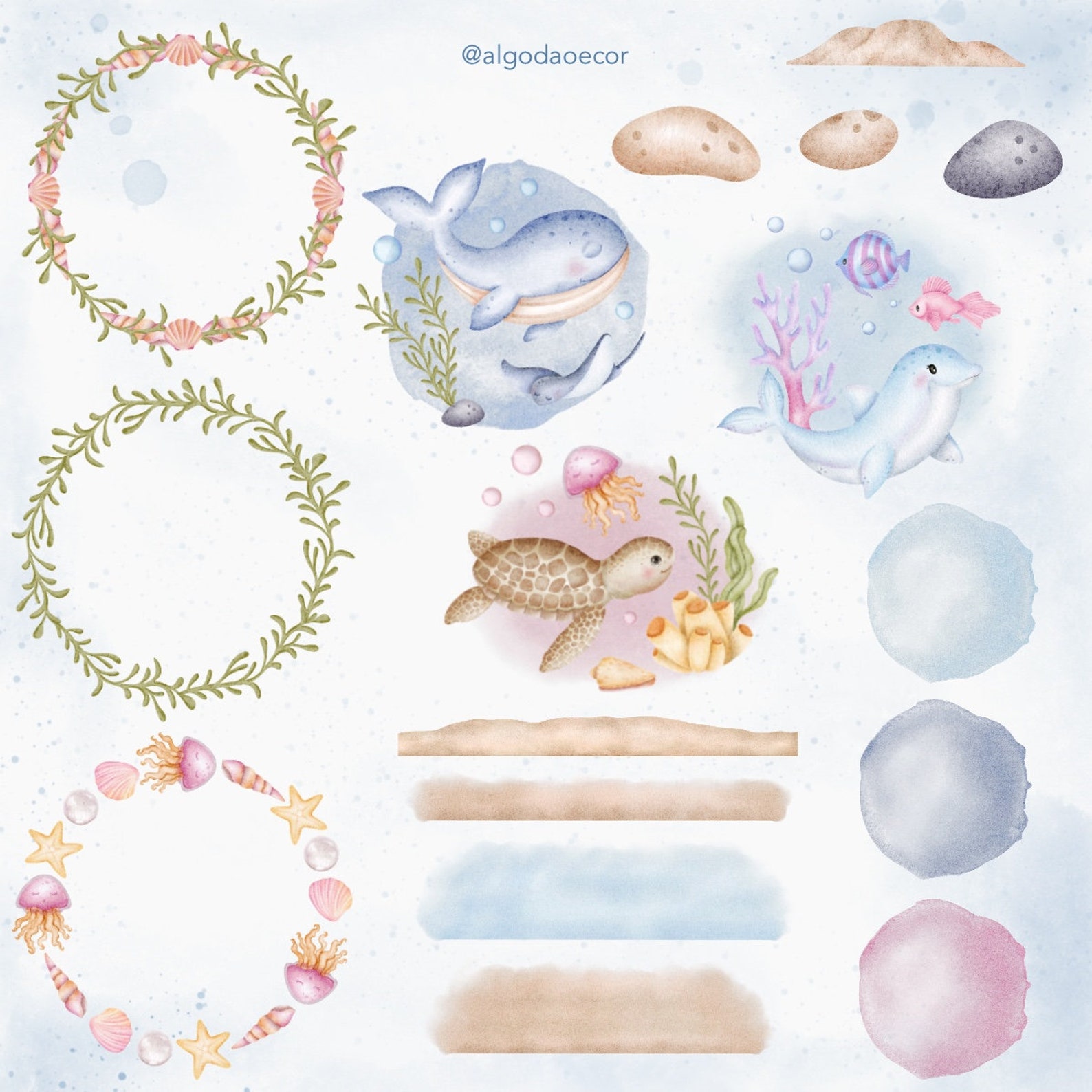 Under the Sea Digital Watercolor Clipart Sea Animals - Etsy