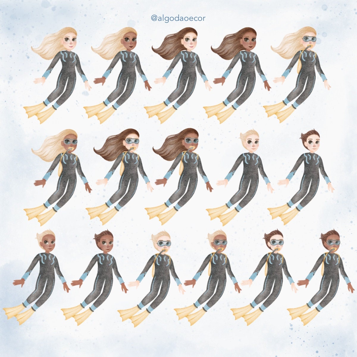 Under the Sea Digital Watercolor Clipart Sea Animals - Etsy