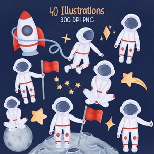 Space Adventure Digital Clipart and Pattern, Astronaut and Planets ...