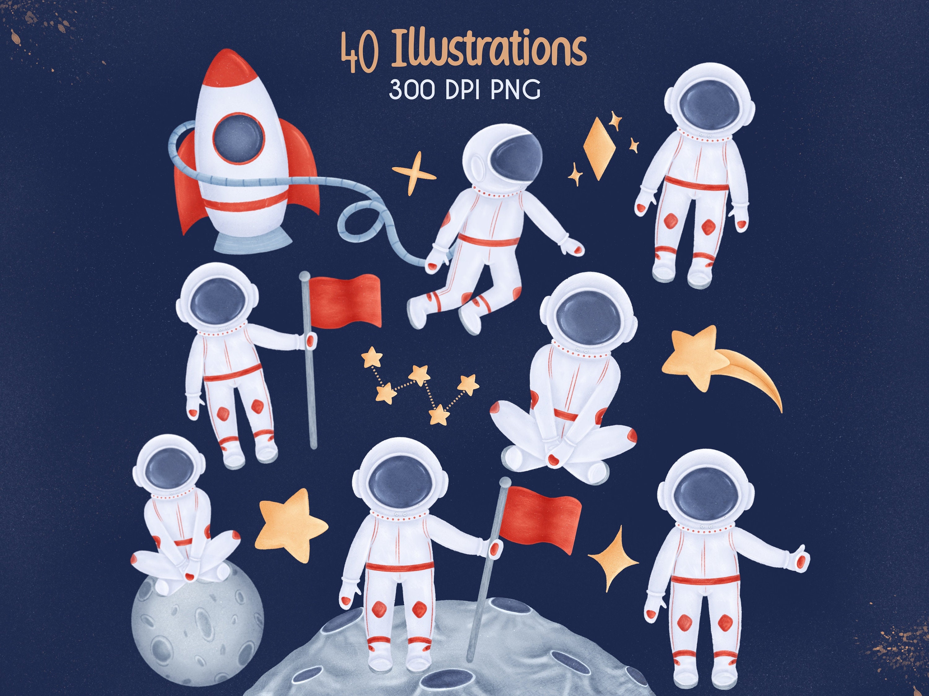 Space Adventure Digital Clipart and Pattern, Astronaut and Planets ...