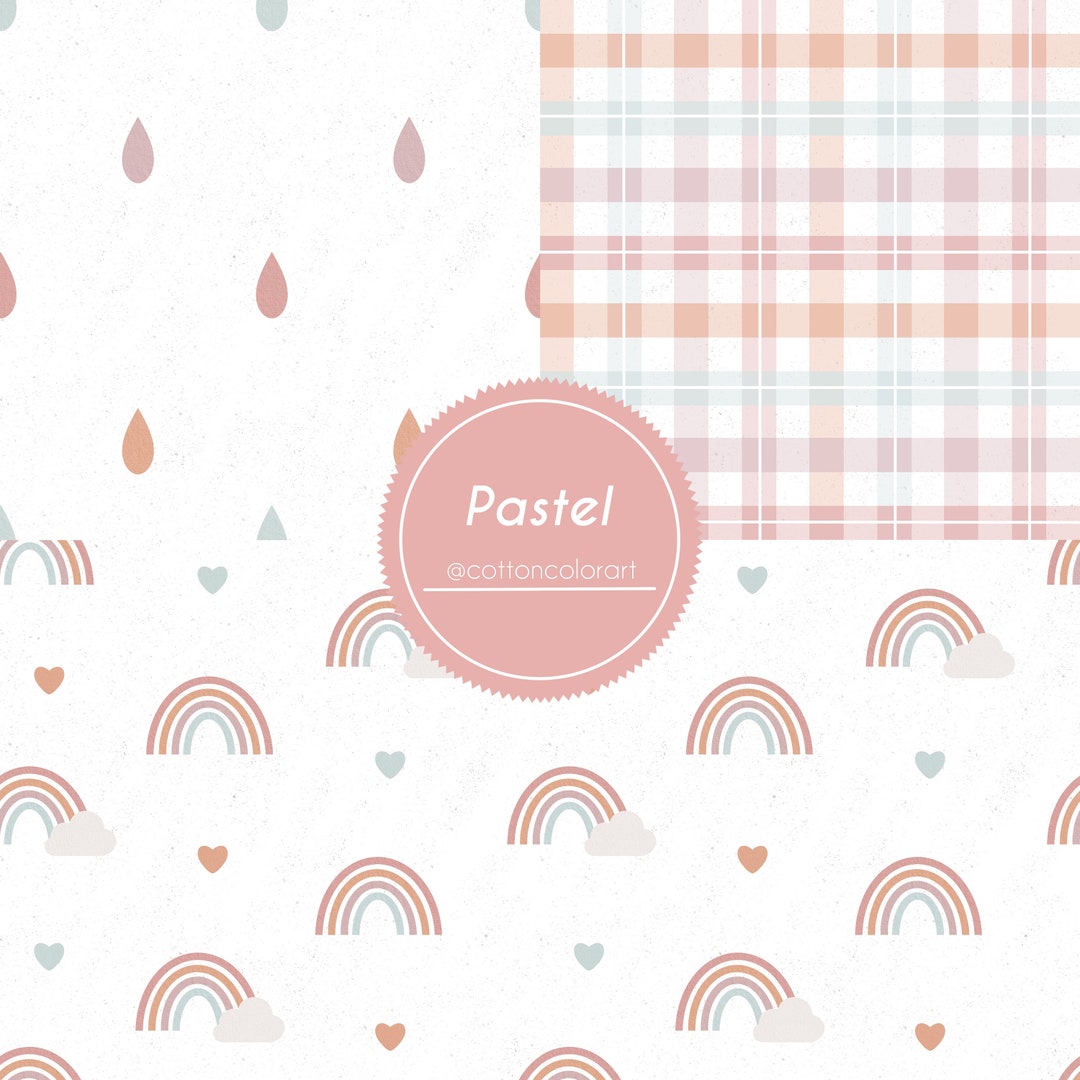 Pastel Rainbow, Pastel Gingham, Pastel Drops, Seamless Pattern, Fabric ...