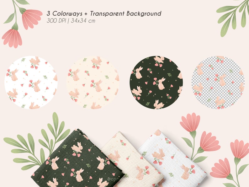 Floral Bunny, Rabbit Seamless Pattern, Fabric Pattern, Repeat Tile ...