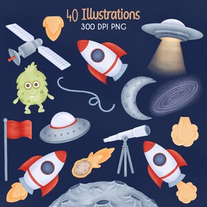 Space Adventure Digital Clipart and Pattern, Astronaut and Planets ...