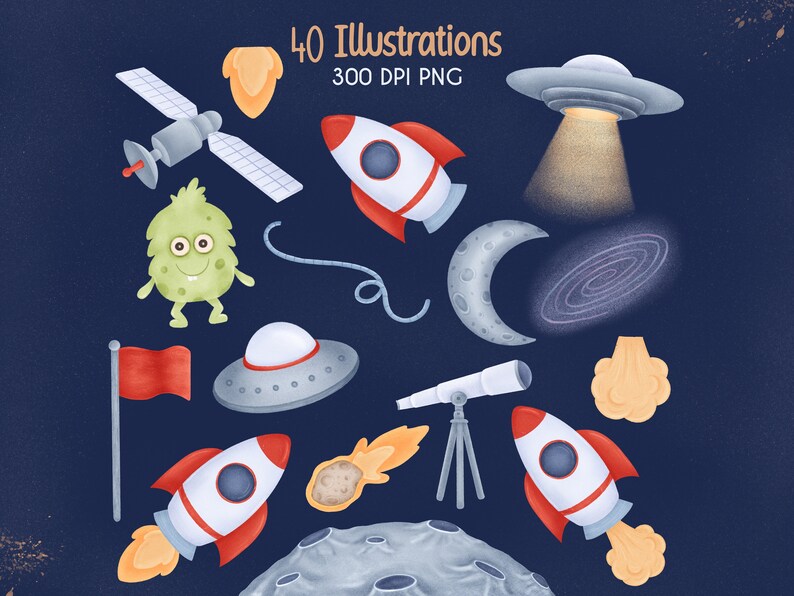 Space Adventure Digital Clipart and Pattern, Astronaut and Planets ...