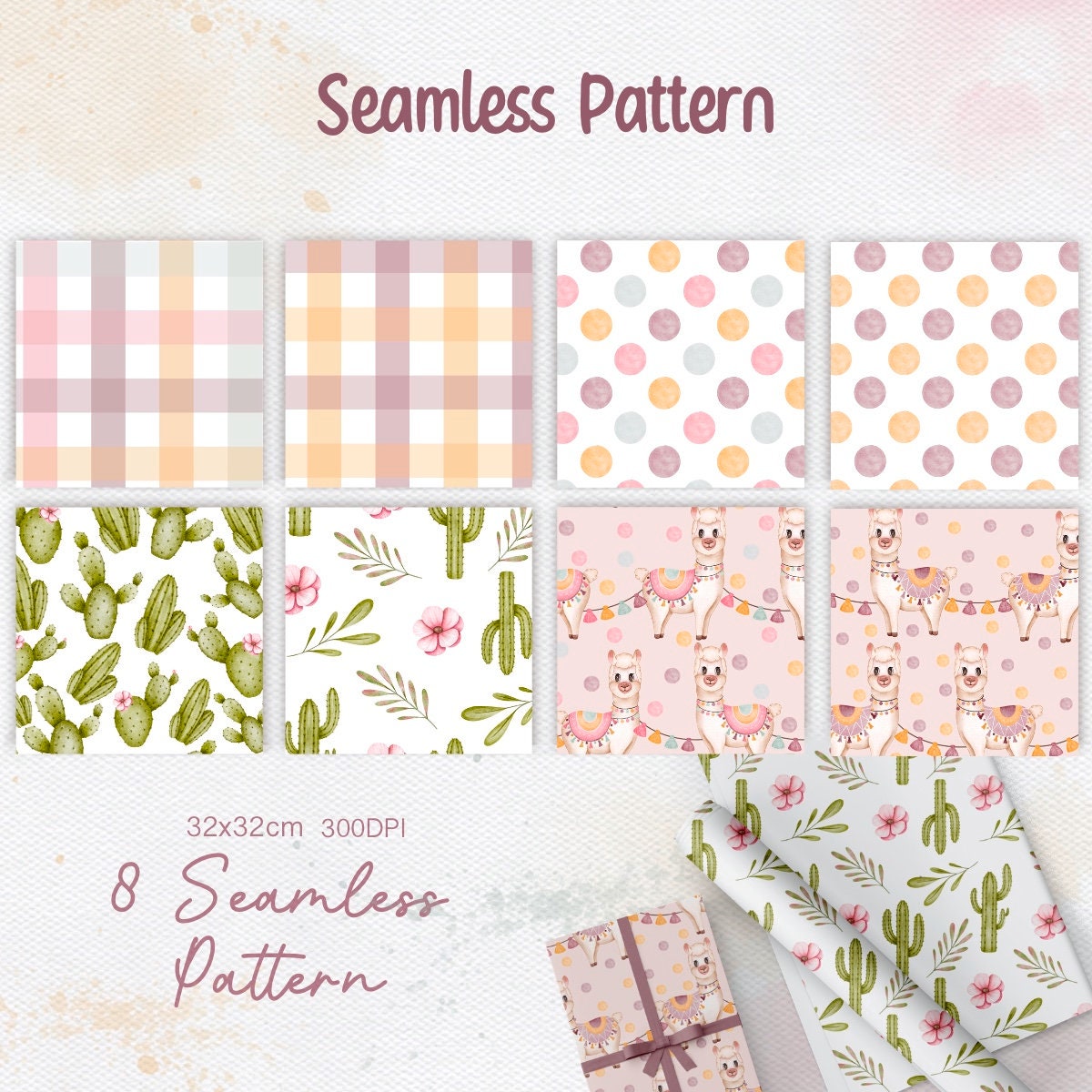 Llama Cactus Clipart Digital Watercolor - Etsy