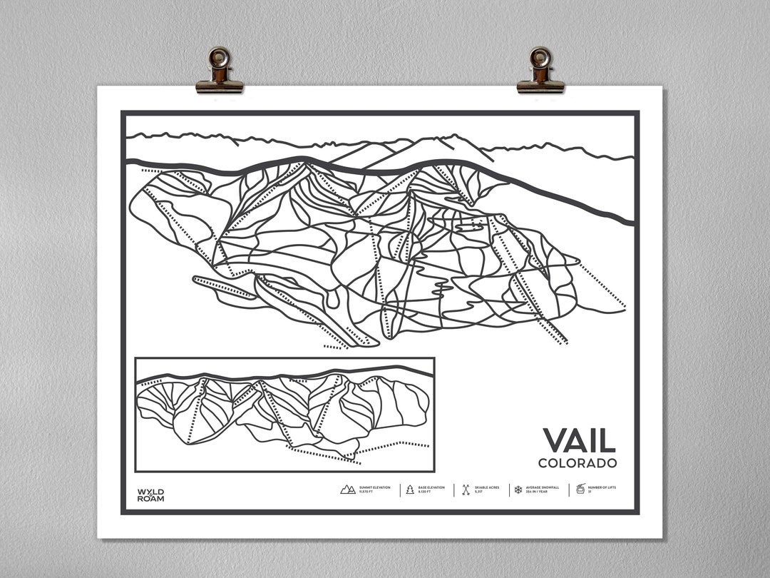 Vail Printable Ski Map, Vail Mountain Trail Map, Mountain Wall Art ...