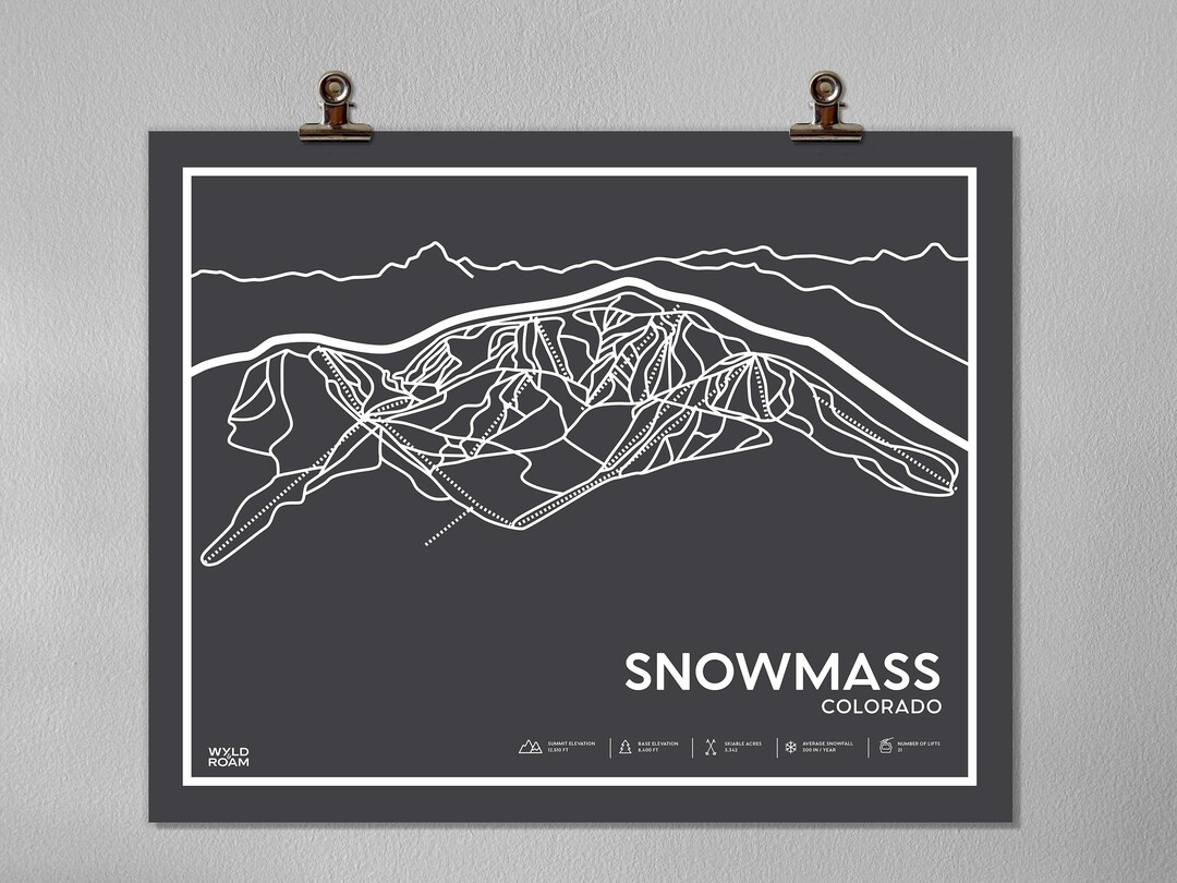 Snowmass Printable Ski Map, Snowmass Trail Map, Mountain Wall Art ...