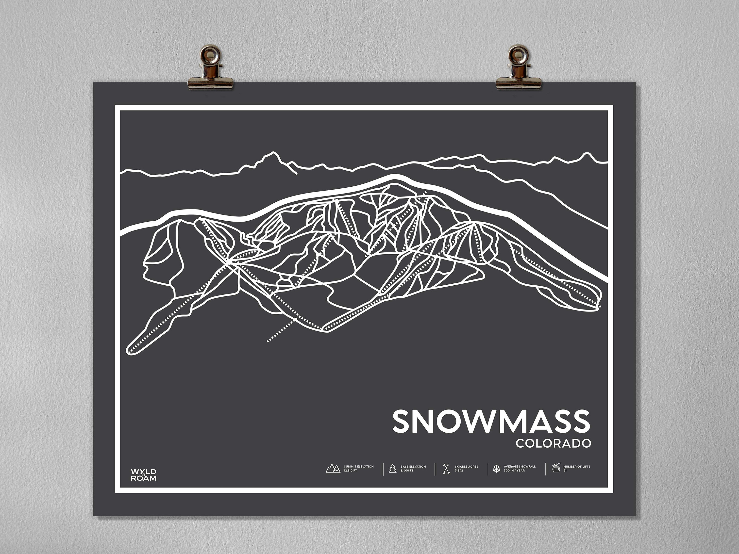 Snowmass Printable Ski Map, Snowmass Trail Map, Mountain Wall Art ...