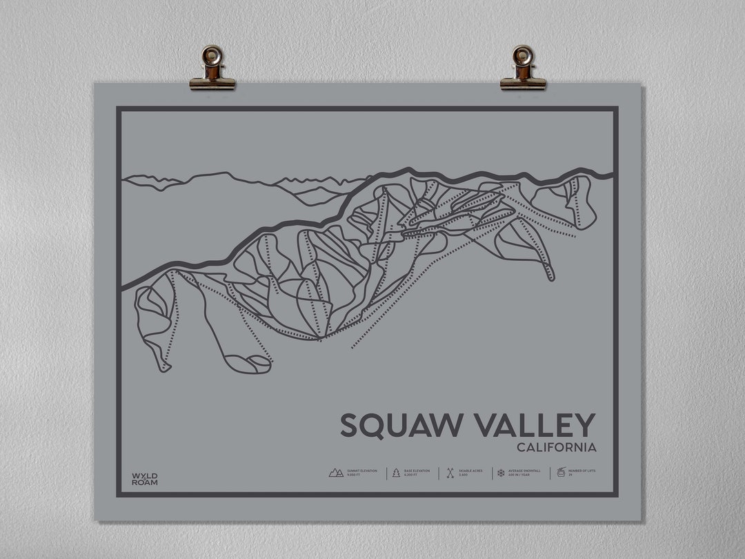 Squaw Valley Printable Ski Map, Palisades Trail Map, Mountain Wall Art ...