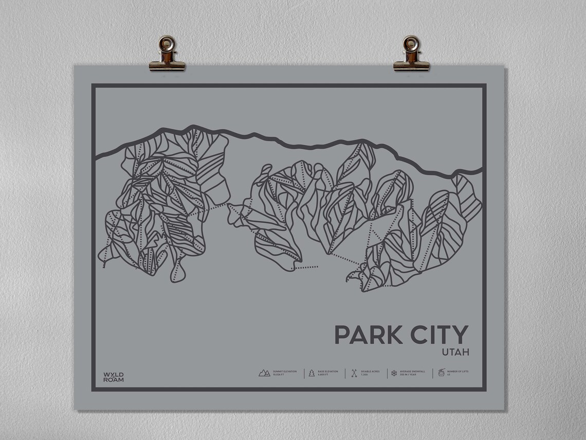 Park City Printable Ski Map, Park City Trail Map, Mountain Wall Art ...