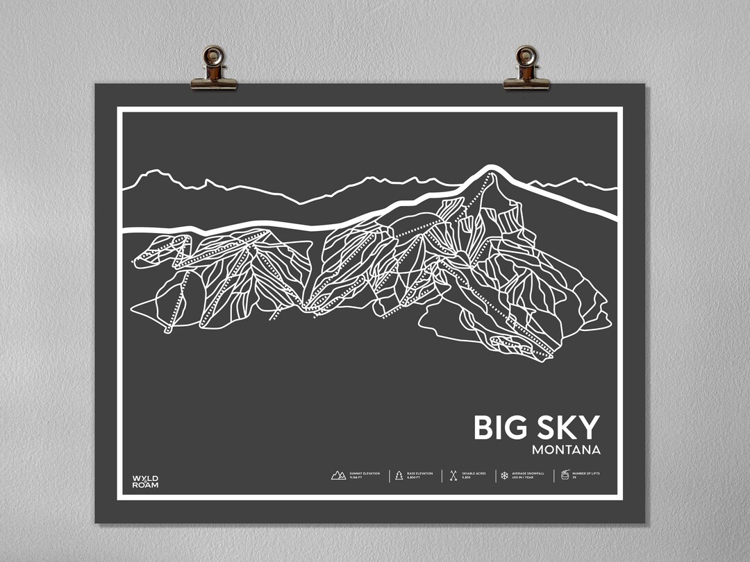 Big Sky Printable Ski Map, Big Sky Mountain, Mountain Wall Art, Big Sky ...