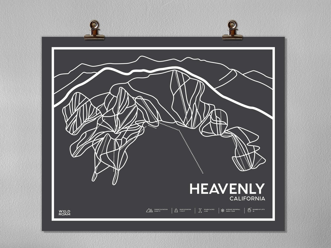 Heavenly Printable Ski Map, Heavenly Trail Map, Mountain Wall Art ...