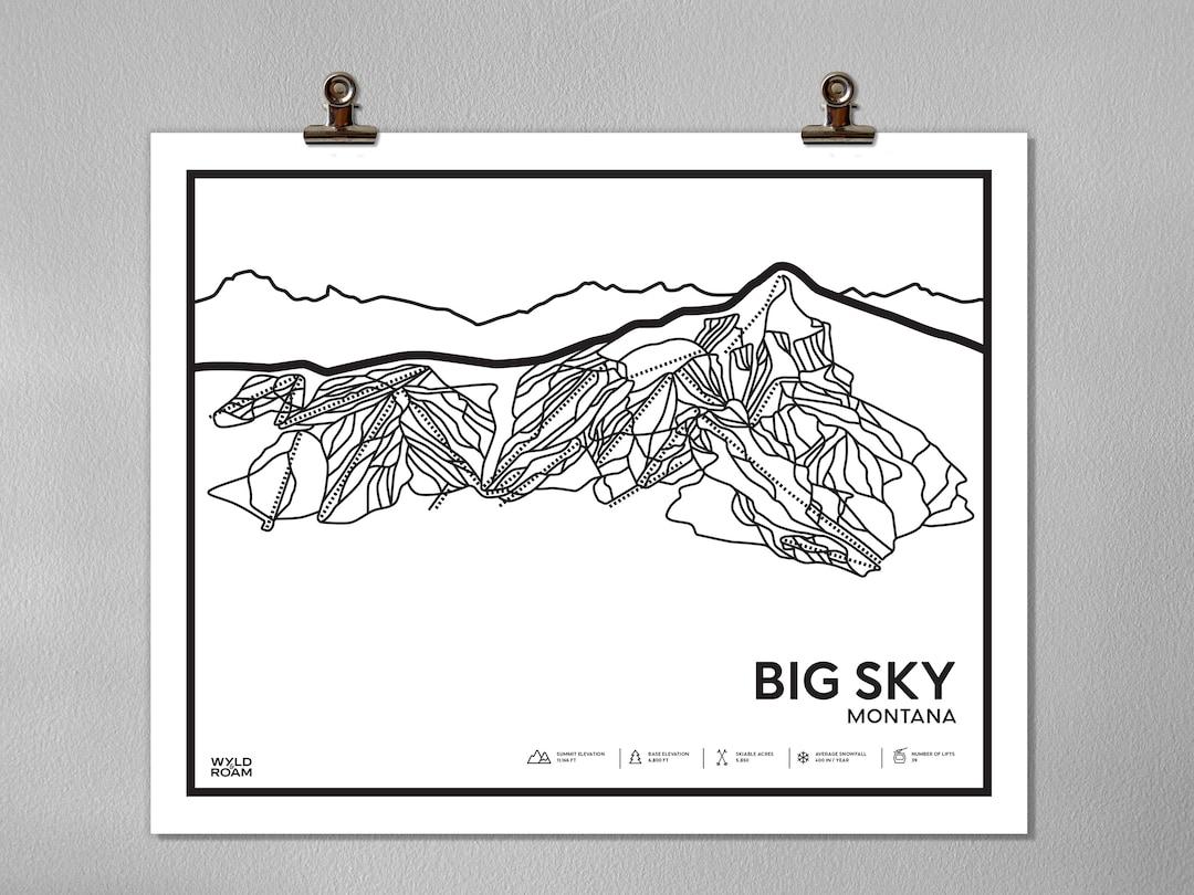 Big Sky Printable Ski Map, Big Sky Mountain, Mountain Wall Art, Big Sky ...