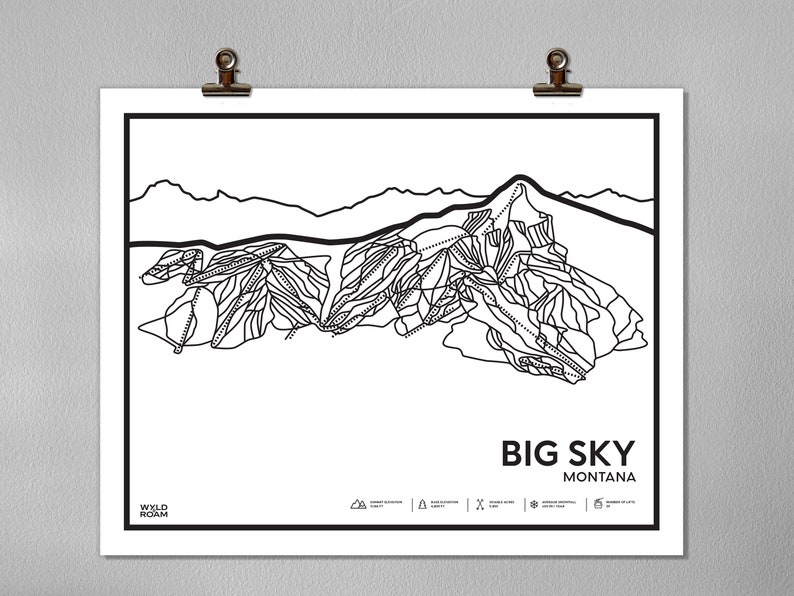 Big Sky Printable Ski Map, Big Sky Mountain, Mountain Wall Art, Big Sky ...