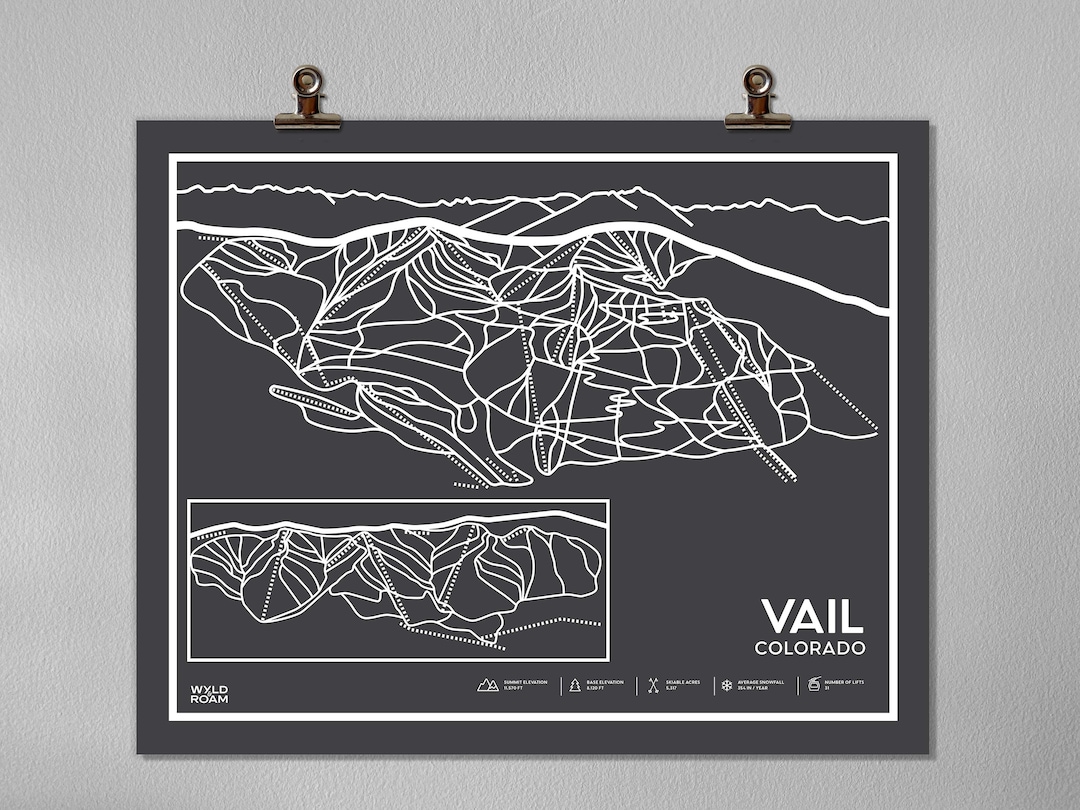 Vail Printable Ski Map, Vail Mountain Trail Map, Mountain Wall Art ...