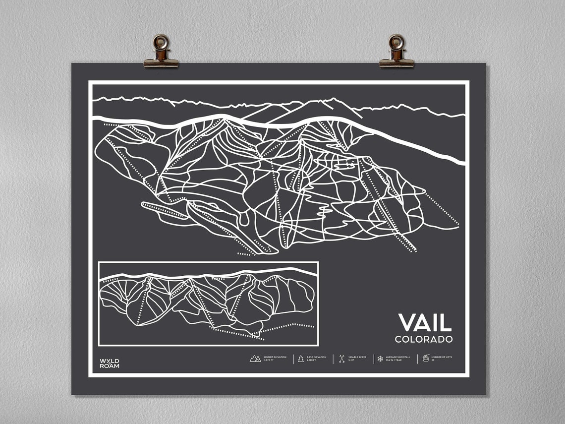 Vail Printable Ski Map, Vail Mountain Trail Map, Mountain Wall Art ...