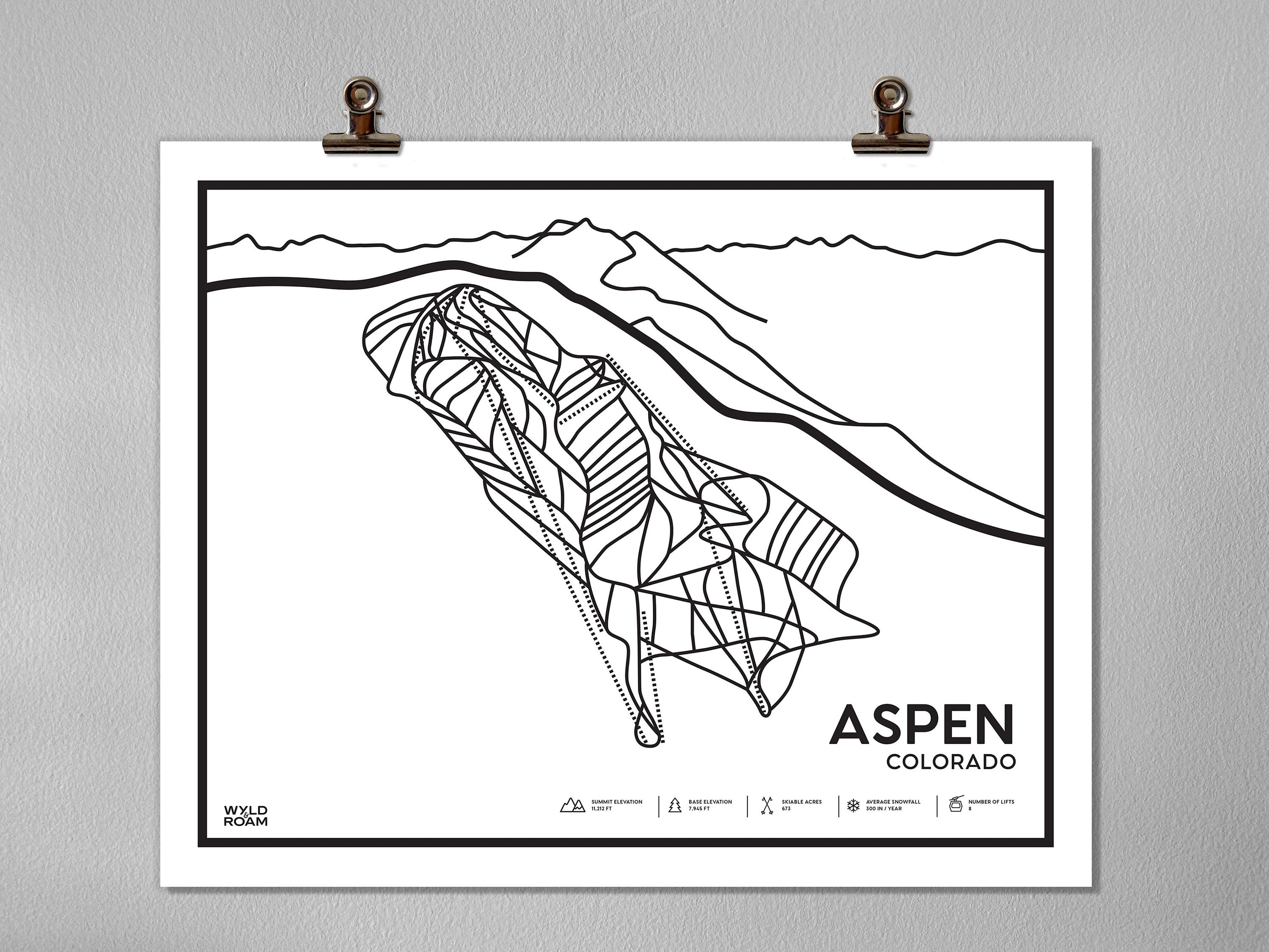 Aspen Printable Ski Map Art, Aspen Trail Map, Aspen Wall Art, Aspen ...