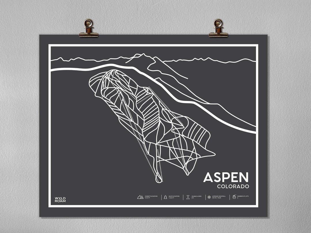 Aspen Printable Ski Map Art, Aspen Trail Map, Aspen Wall Art, Aspen ...