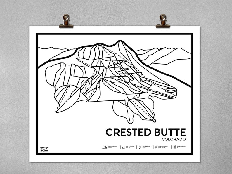 Crested Butte Printable Ski Map Art, Colorado Trail Map, Crested Butte ...