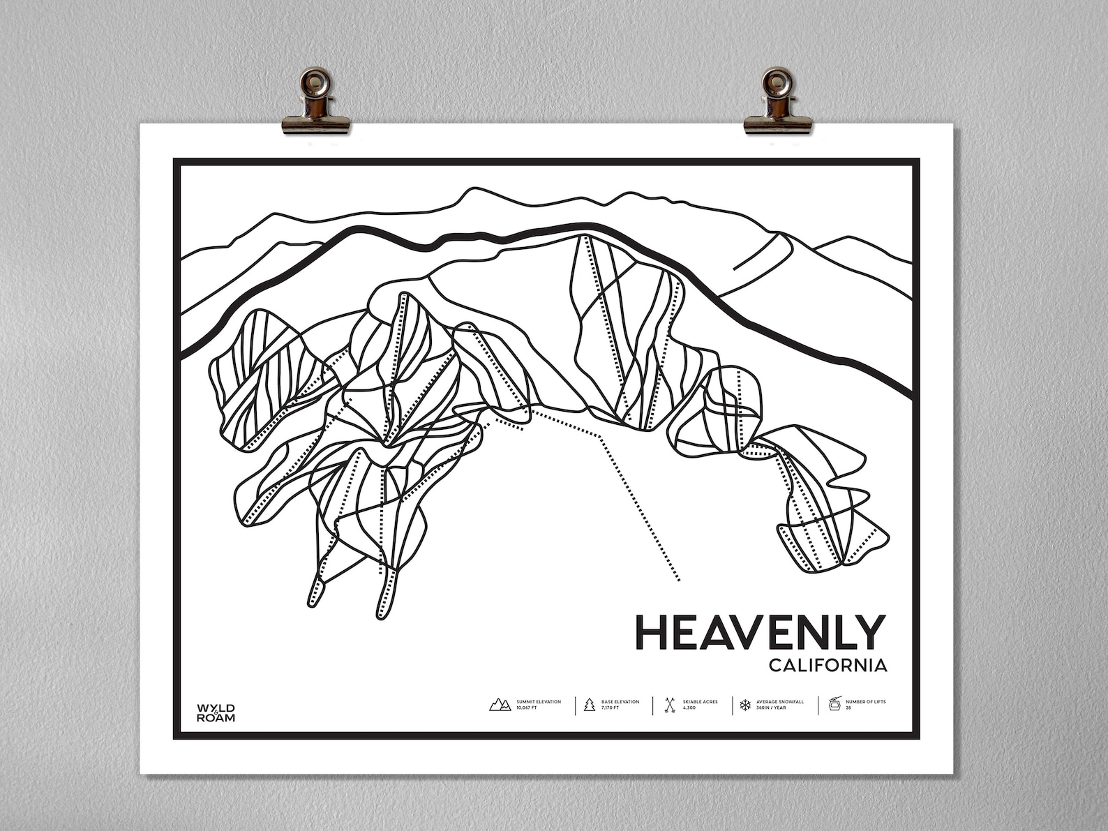 Heavenly Printable Ski Map, Heavenly Trail Map, Mountain Wall Art ...